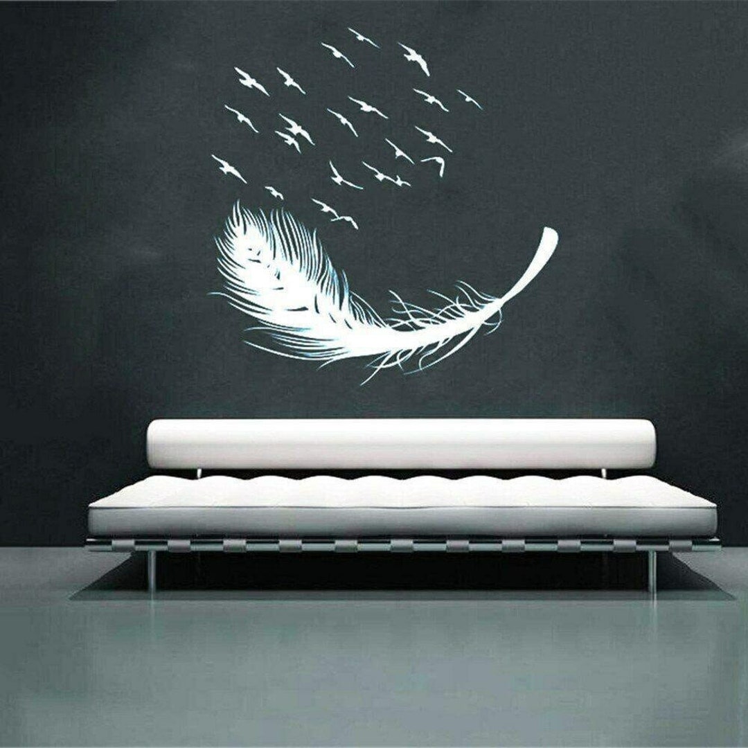 Large Feather Wall Art Stickers Birds Vinyl Decal Living Room Bedroom ...