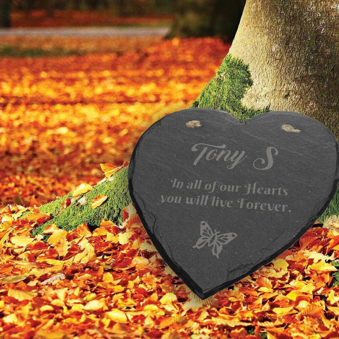 Slate Stone Heart Engraved Memorial Plaque Remembrance Grave Marker ...