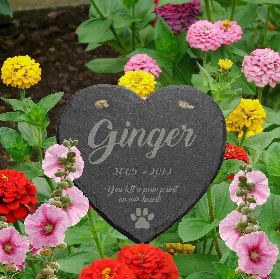 Personalised Engraved Slate Stone Heart Pet Memorial Grave Marker ...