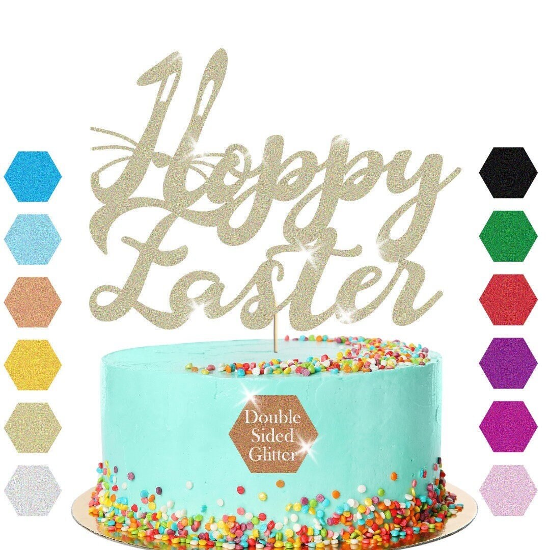 Glitter Happy Easter Cake Topper Easter Festival Celebration Decoration ...