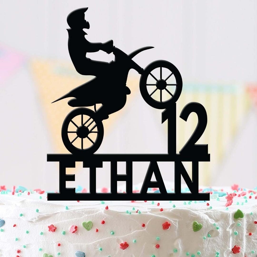 Personalised Motorbike Birthday Cake Topper Acrylic Motorcycle Biker ...