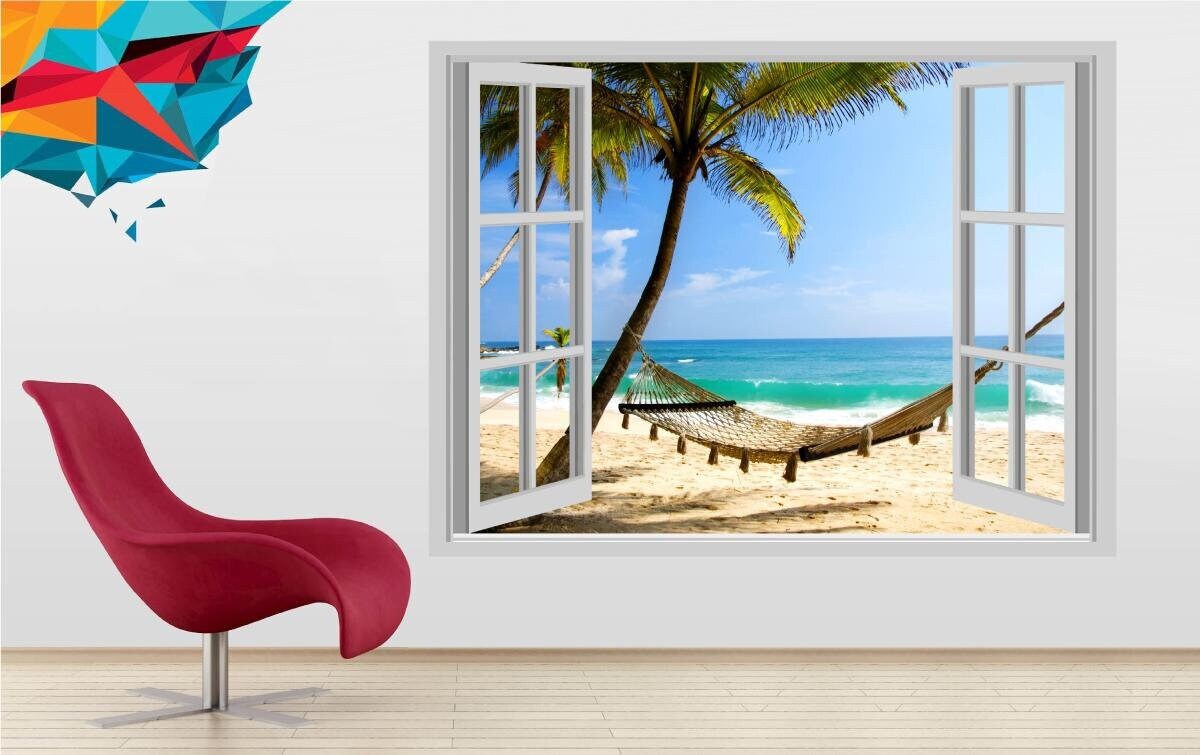 Beach Resort 3d Window View Wall Sticker Summer Sea Waves Wall Decal ...