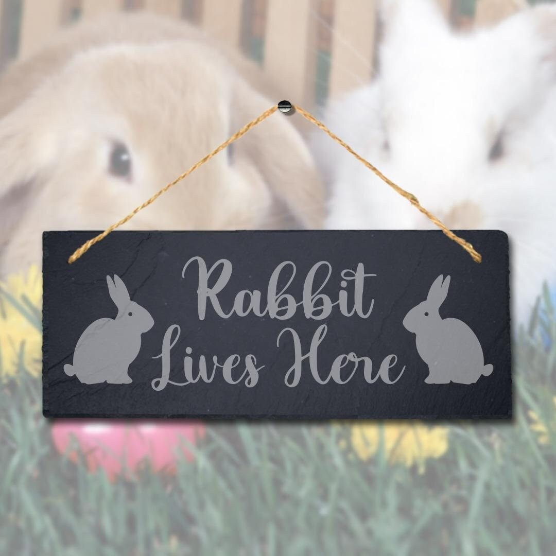 Rabbit Bunny Home Slate Plaque Sign - Laser Engraved Hanging Decoration ...