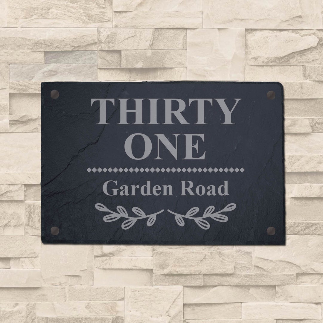 Personalised Rustic Slate House Sign Farmhouse Plaque Door Number Laser ...