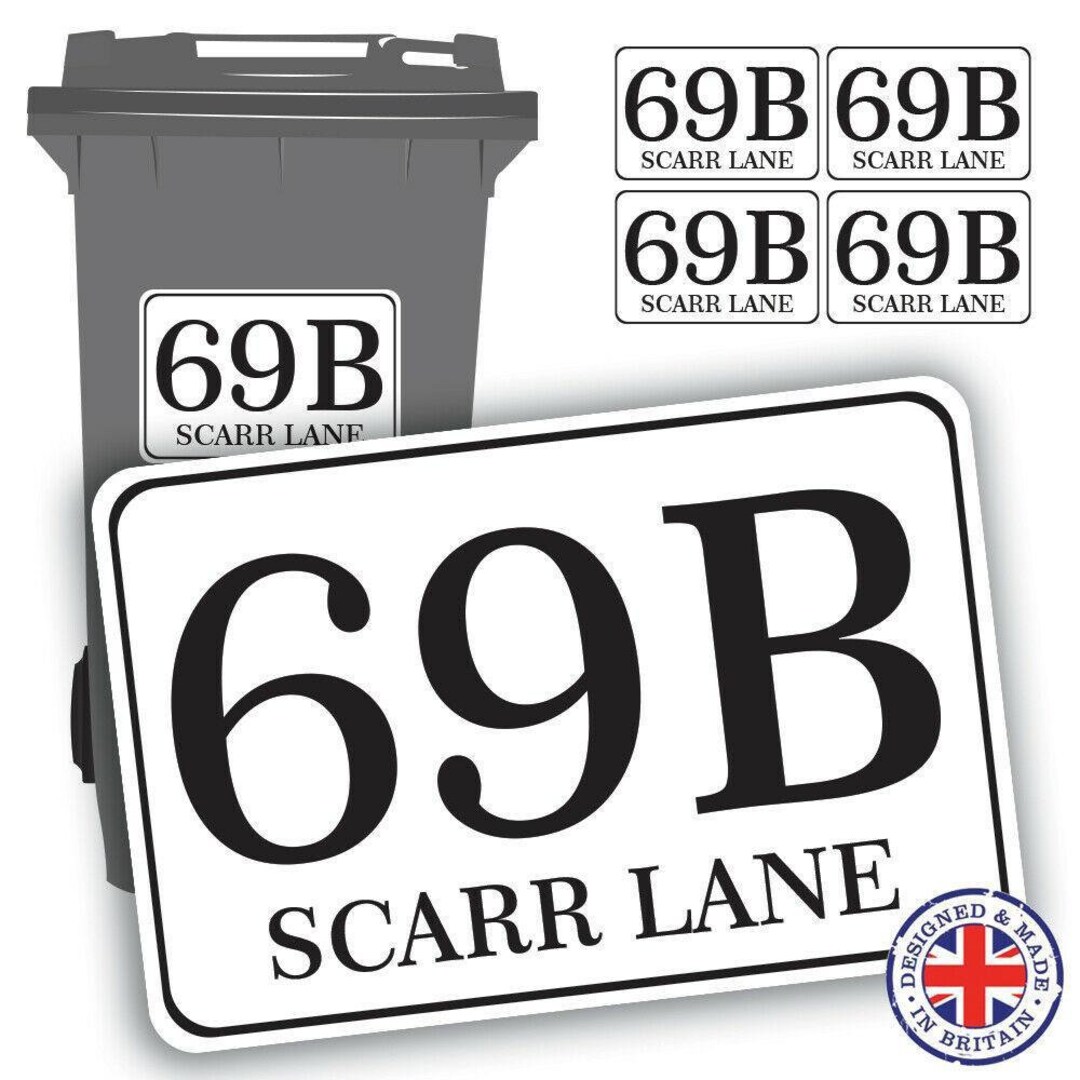 4 X Wheelie Bin Waterproof Stickers Sign Address Numbers Street Road ...