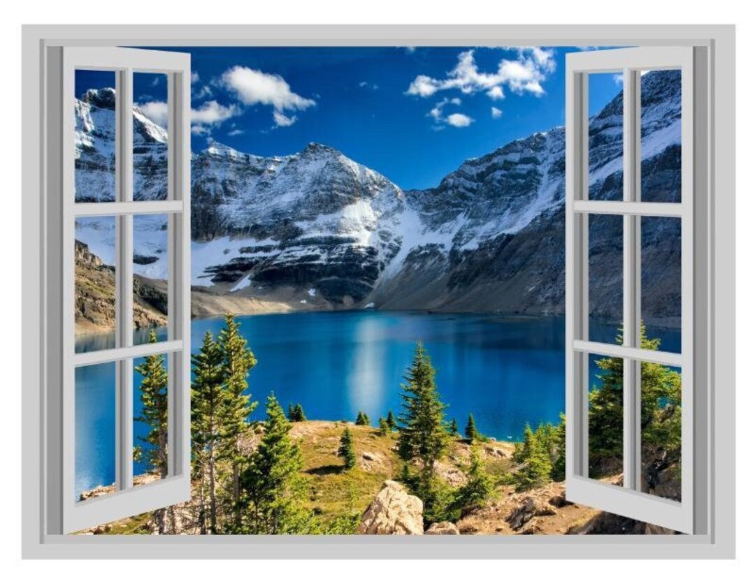 Mountains Forest Wall Sticker Fog Lakes Scene 3d Window View Wall Decal ...
