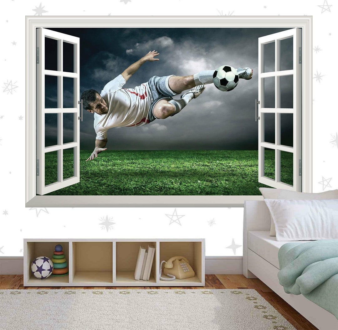 Footballer Wall Sticker Football 3d Window View Wall Decal Football ...
