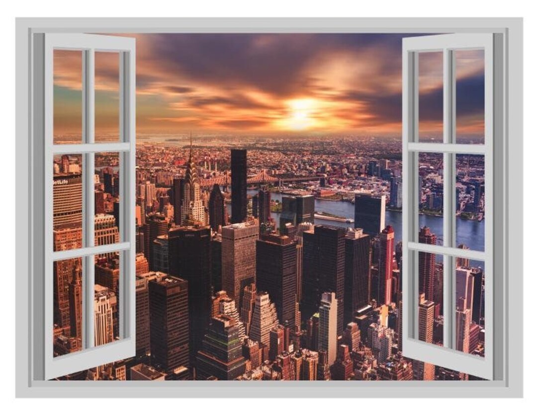 New York City Wall Sticker NY City Decal Cityscape Sunset USA Window ...