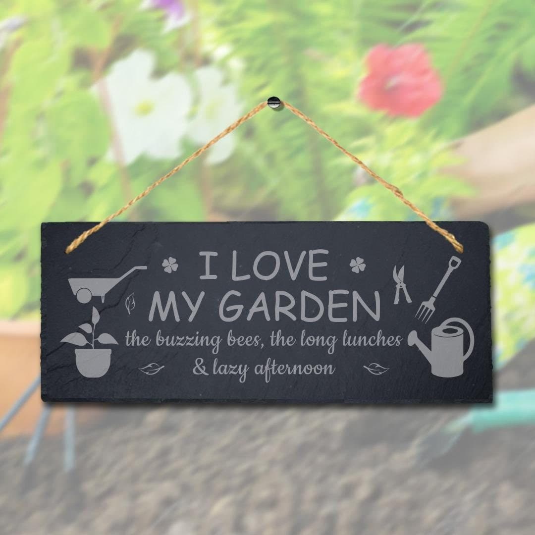 I Love My Garden the Buzzing Bees Engraved Hanging Slate Garden Plaque ...