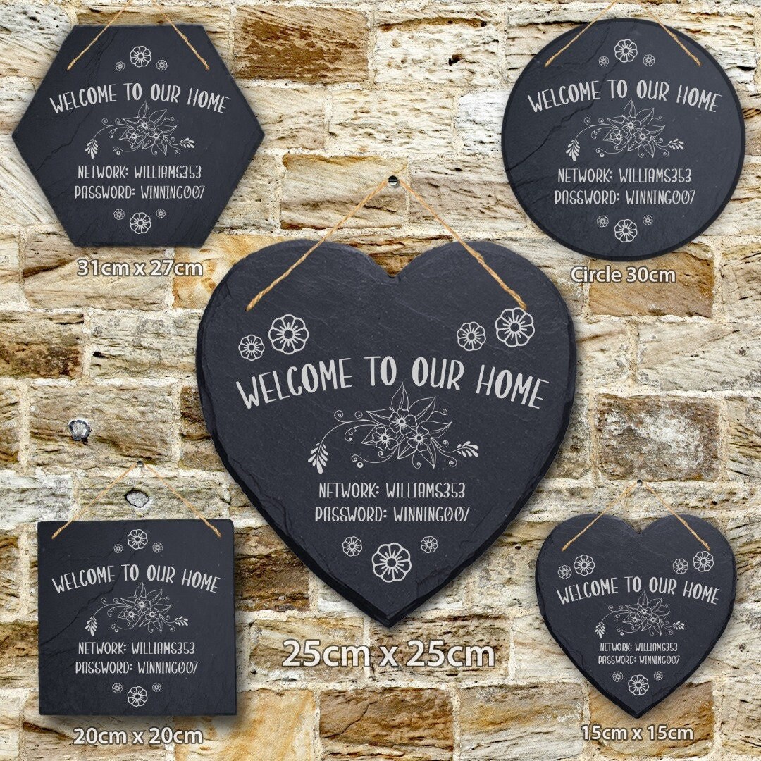 Welcome to Our Home Wifi Password Internet Personalised Hanging Slate ...