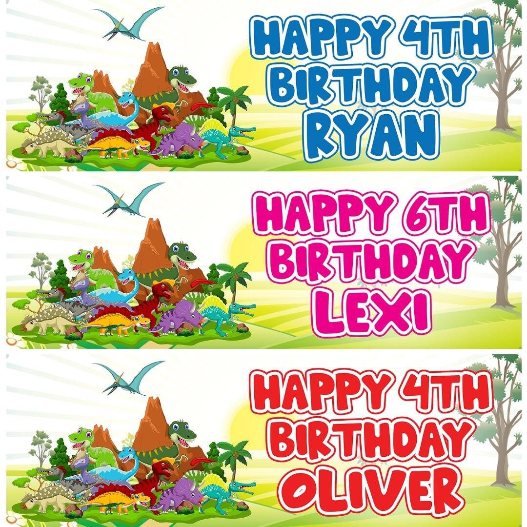 2 Personalised Dinosaur T-rex Birthday Banners Customisable Party ...