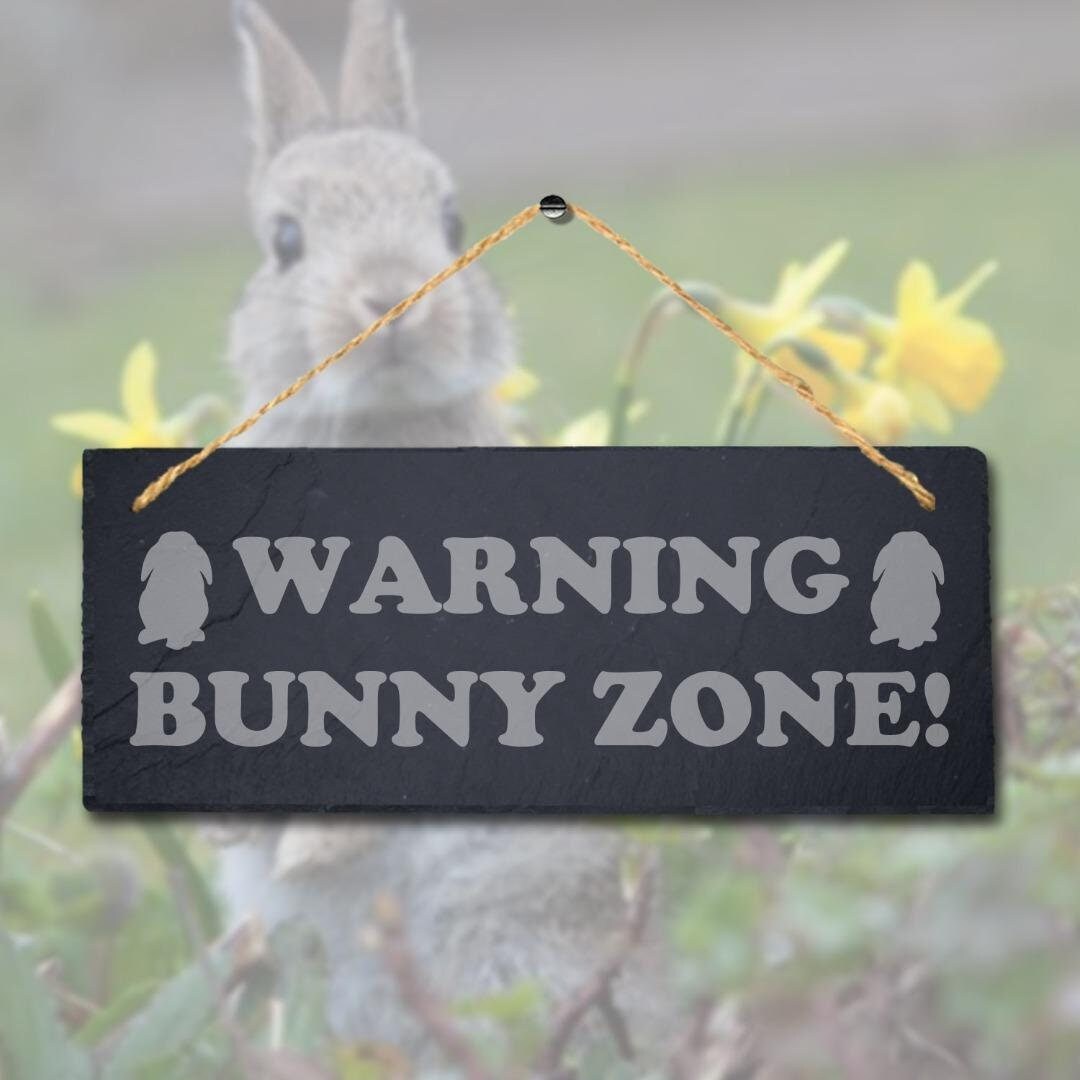 Warning Bunny Zone Laser Engraved Hanging Slate Rabbit Bunny Home ...
