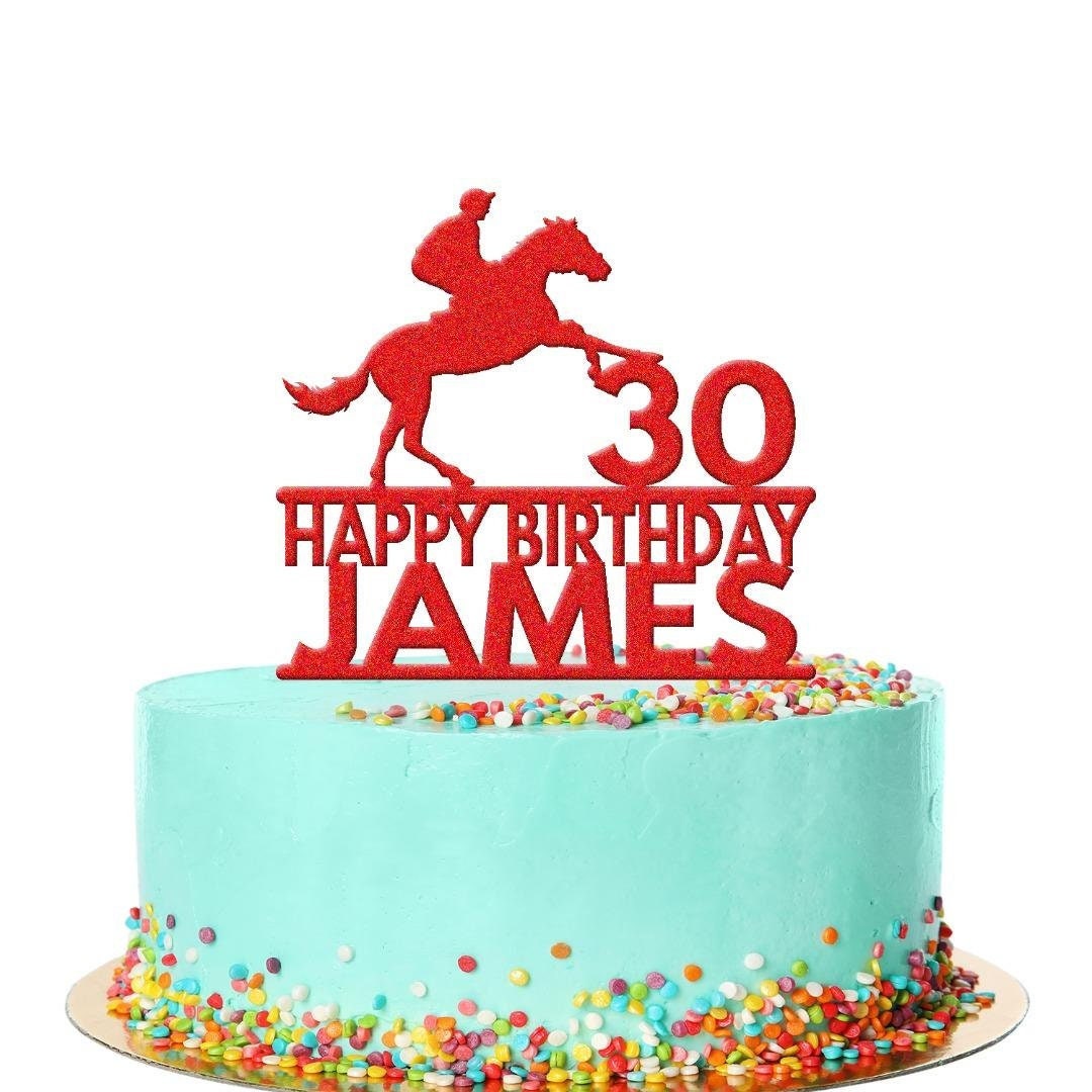 Personalised Acrylic Name Jockey Horse Racing Birthday Cake Topper ...