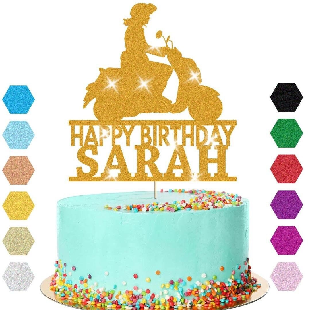 Scooter Bike Travel Cake Topper Personalised Girls Birthday Decoration ...