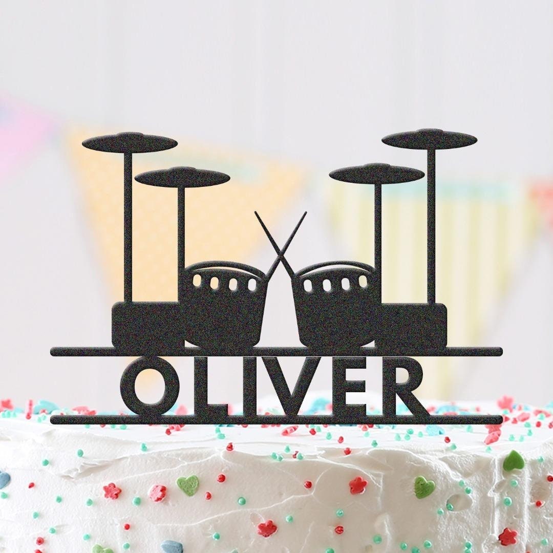 Personalised Name Drum Kit Birthday Cake Topper Drummer Music Acrylic ...