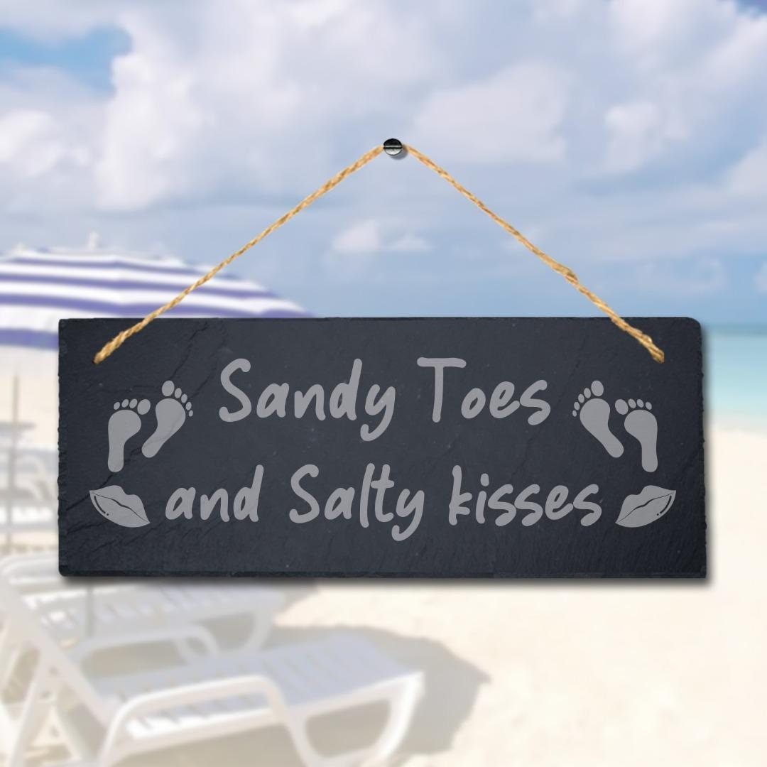 Sandy Toes and Salty Kisses Engraved Hanging Slate Ocean Beach Sea ...