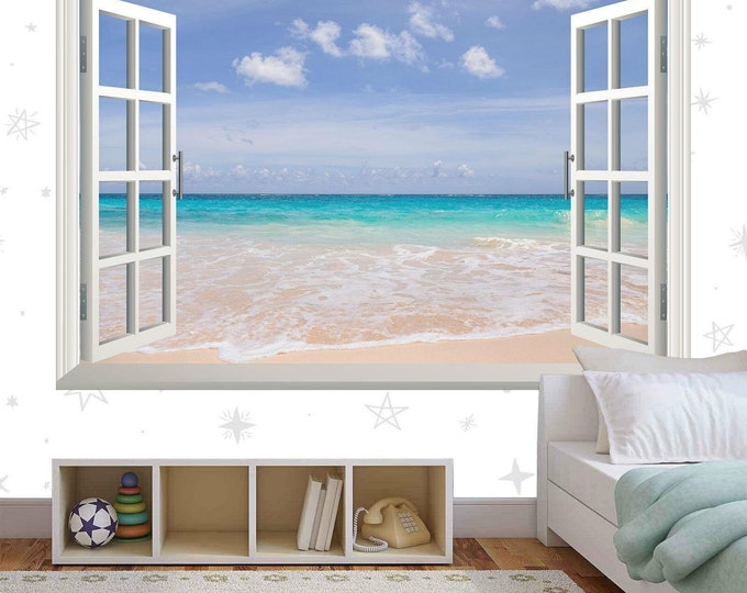 Beach Wall Decal Tropical Beach Wall Decal Ocean Window Mural Decals ...