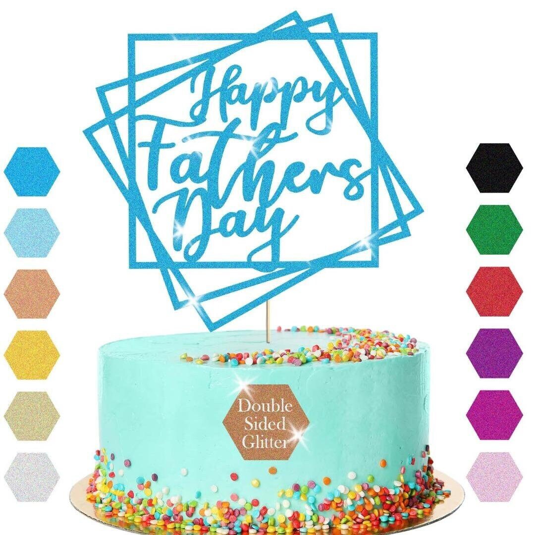Happy Fathers Day Cake Topper Party Decoration Daddy Dad Square Glitter ...