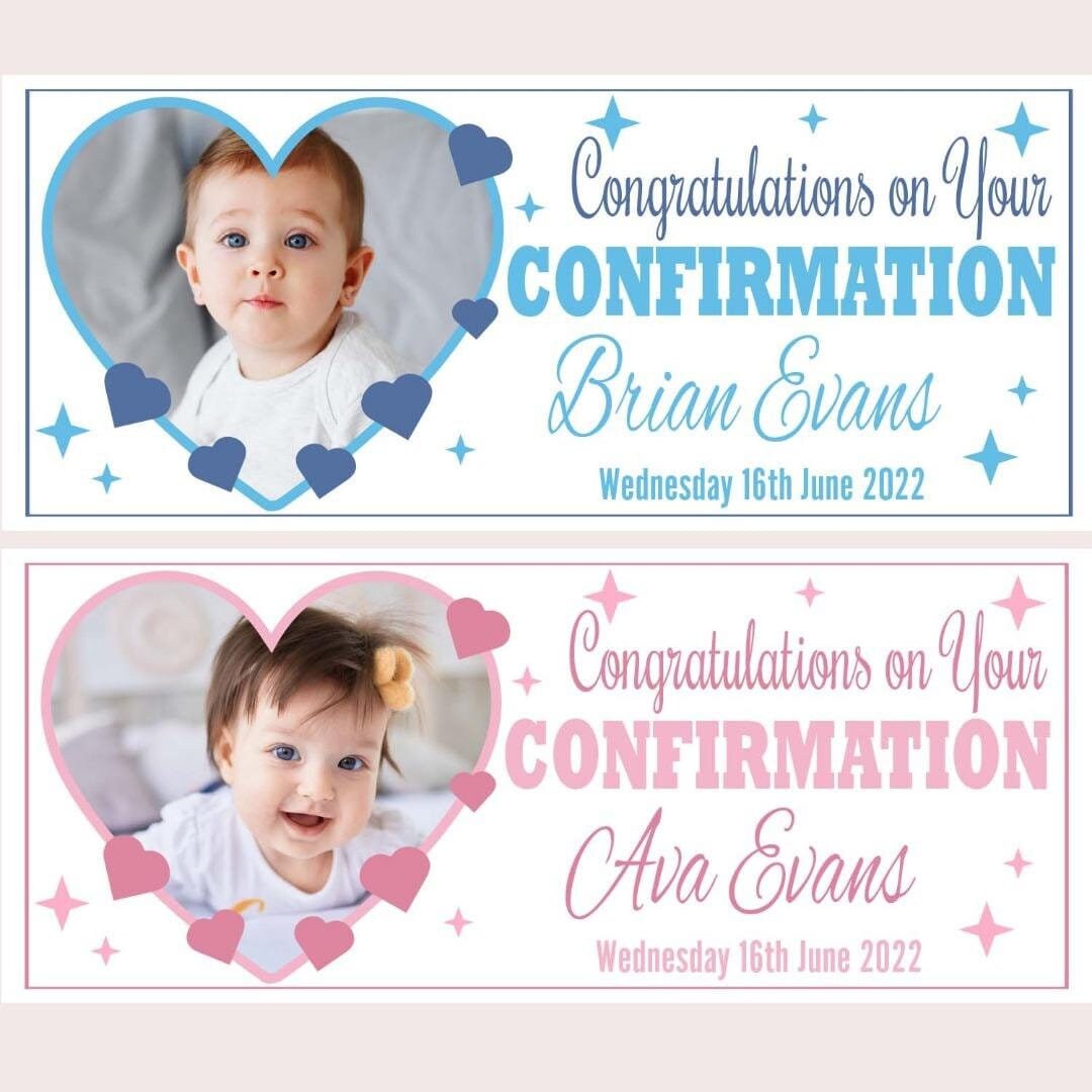 2x Personalised Confirmation Congratulations Banner With Picture Party ...