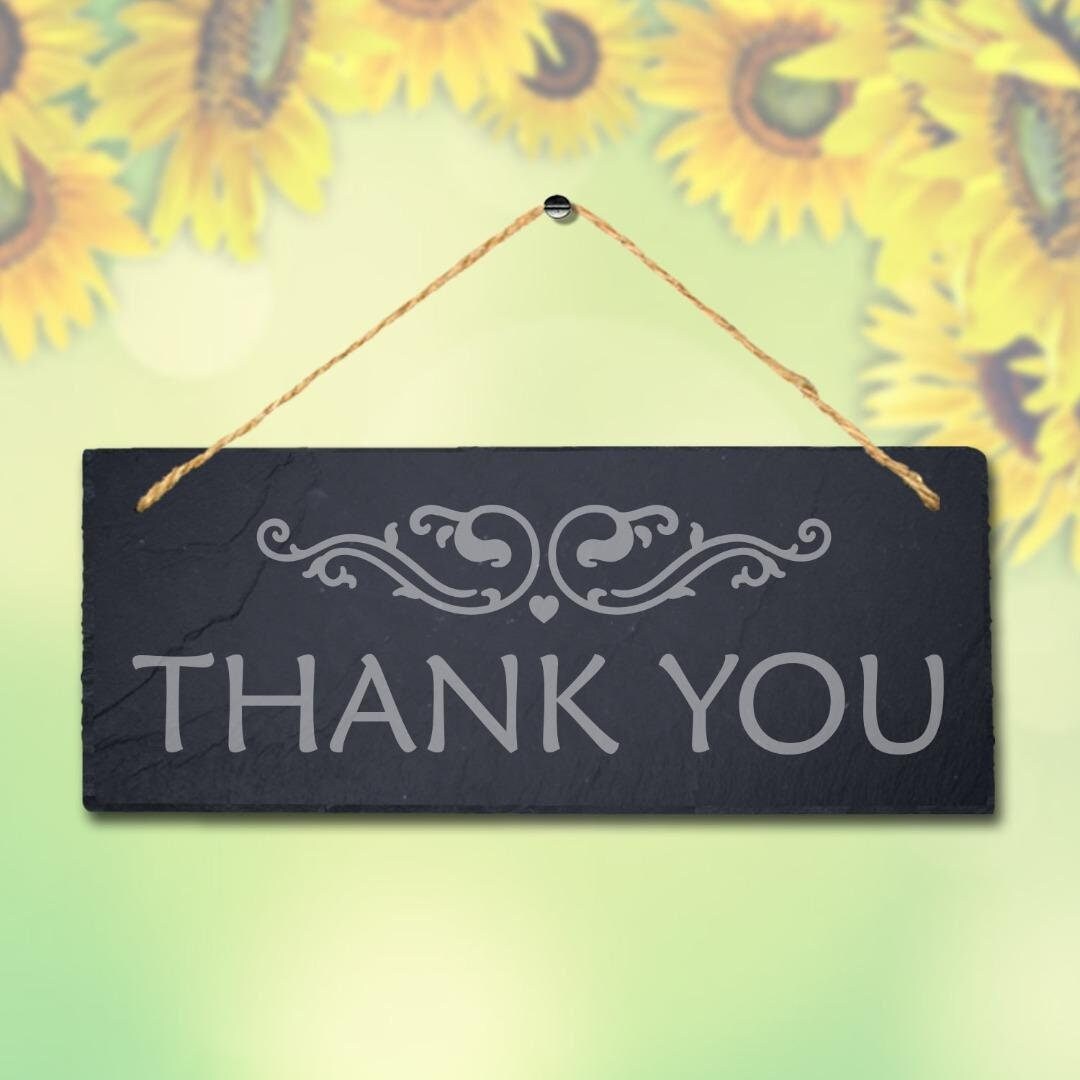Thank You Laser Engraved Hanging Natural Slate Home Garden Gift Plaque ...