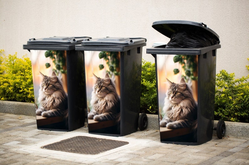2x Sheets Cat Wheelie Bin Sticker Dustbin Sticker Self Adhesive Outdoor ...