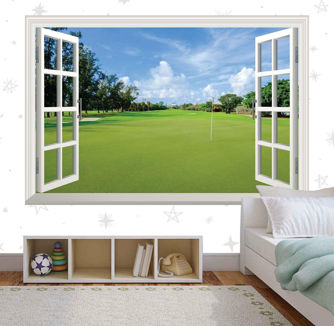 Golf Fairway Wall Sticker 3d Window View Decal Golf Course Wall Mural ...