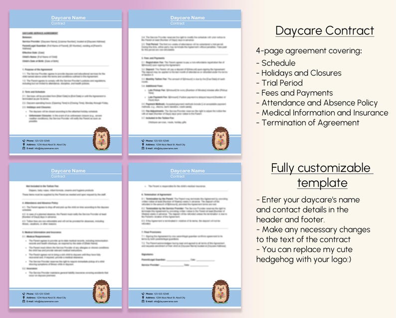 Complete Daycare Contract and Forms Bundle. Editable Childcare ...
