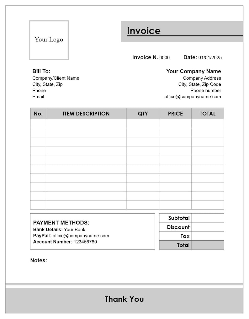 Invoice Template, Elegant and Customizable - Etsy