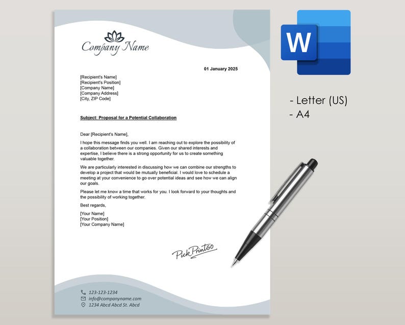 Elegant Business Letterhead Template for Customizable Use - Etsy