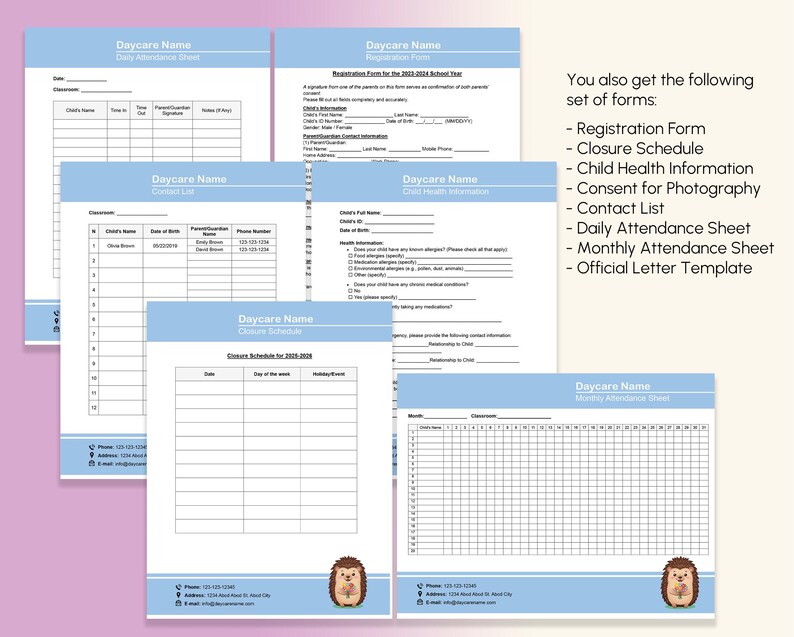 Complete Daycare Contract and Forms Bundle. Editable Childcare ...