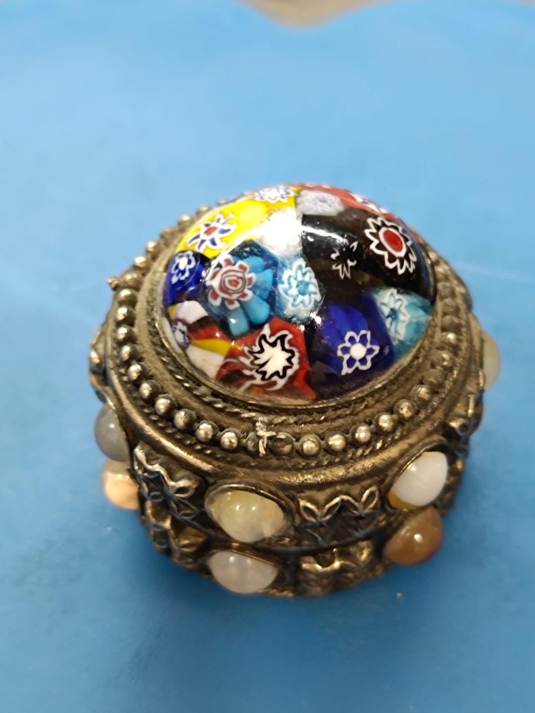 Vintage Metal Small Round Pill Box.trinket.murano Style.for Jewelry ...