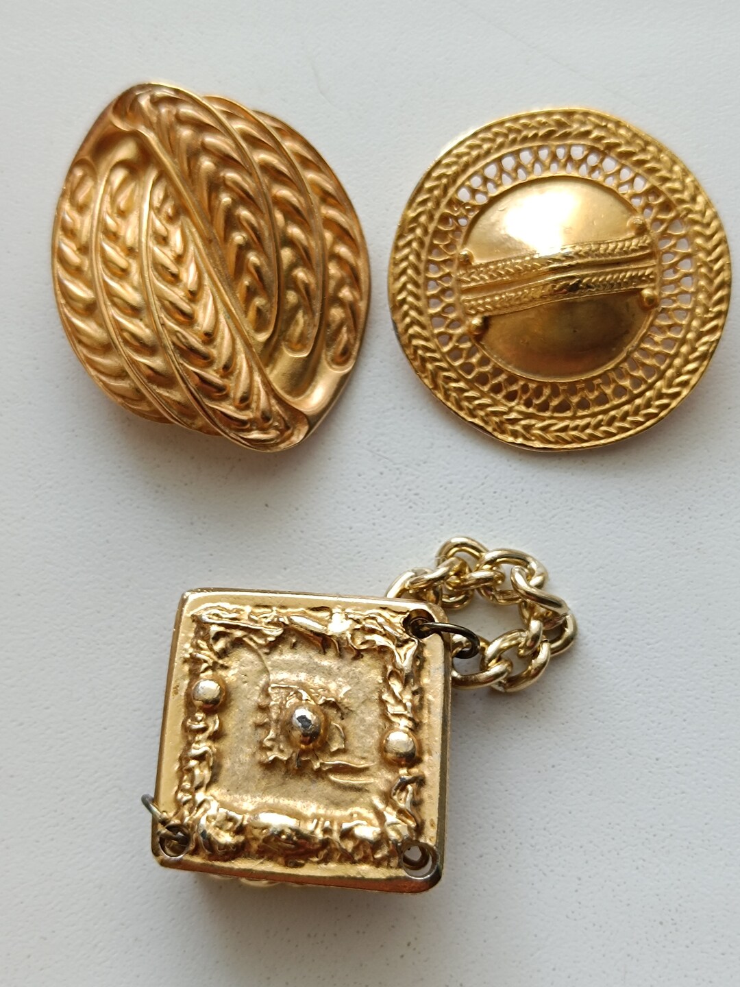 3 Golden-colored Brooches. Different Designs and Ornaments. as a Gift ...