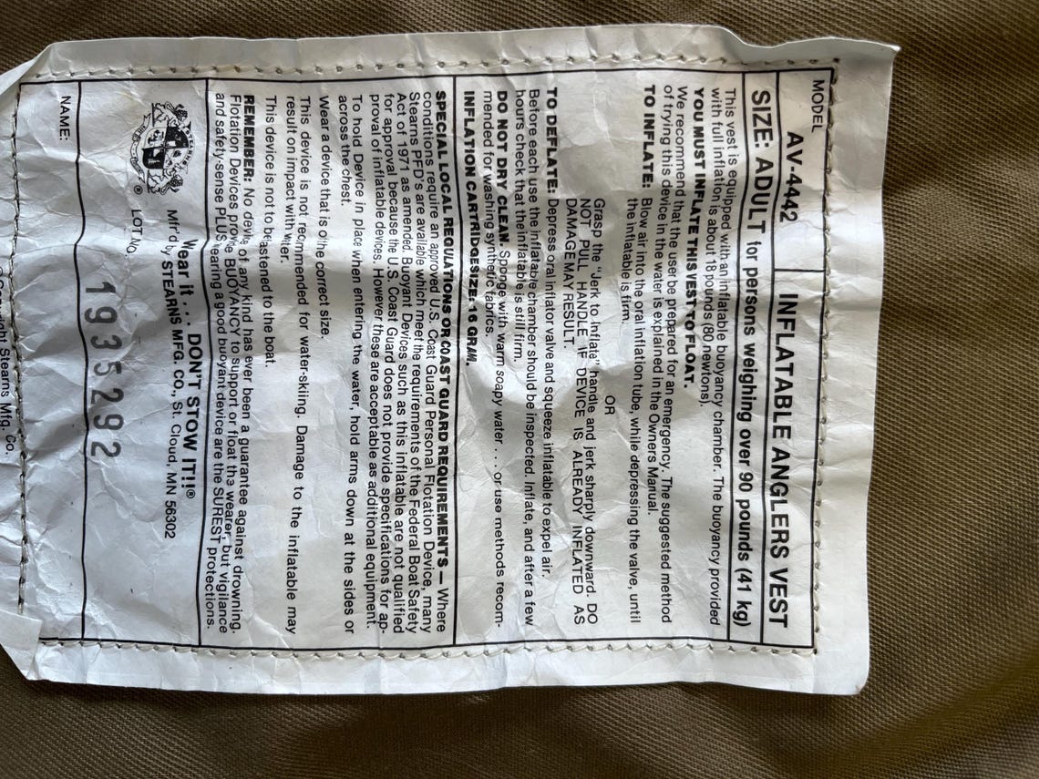 Sterns Inflatable PDF Fly Fishing Vest. - Etsy