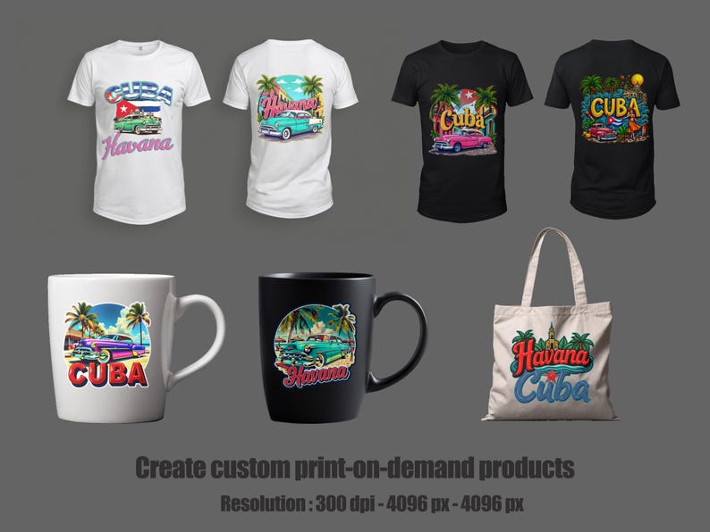 Cuba Havana 20 PNG Bundle Vibrant Digital Art Colorful Print Home Decor ...