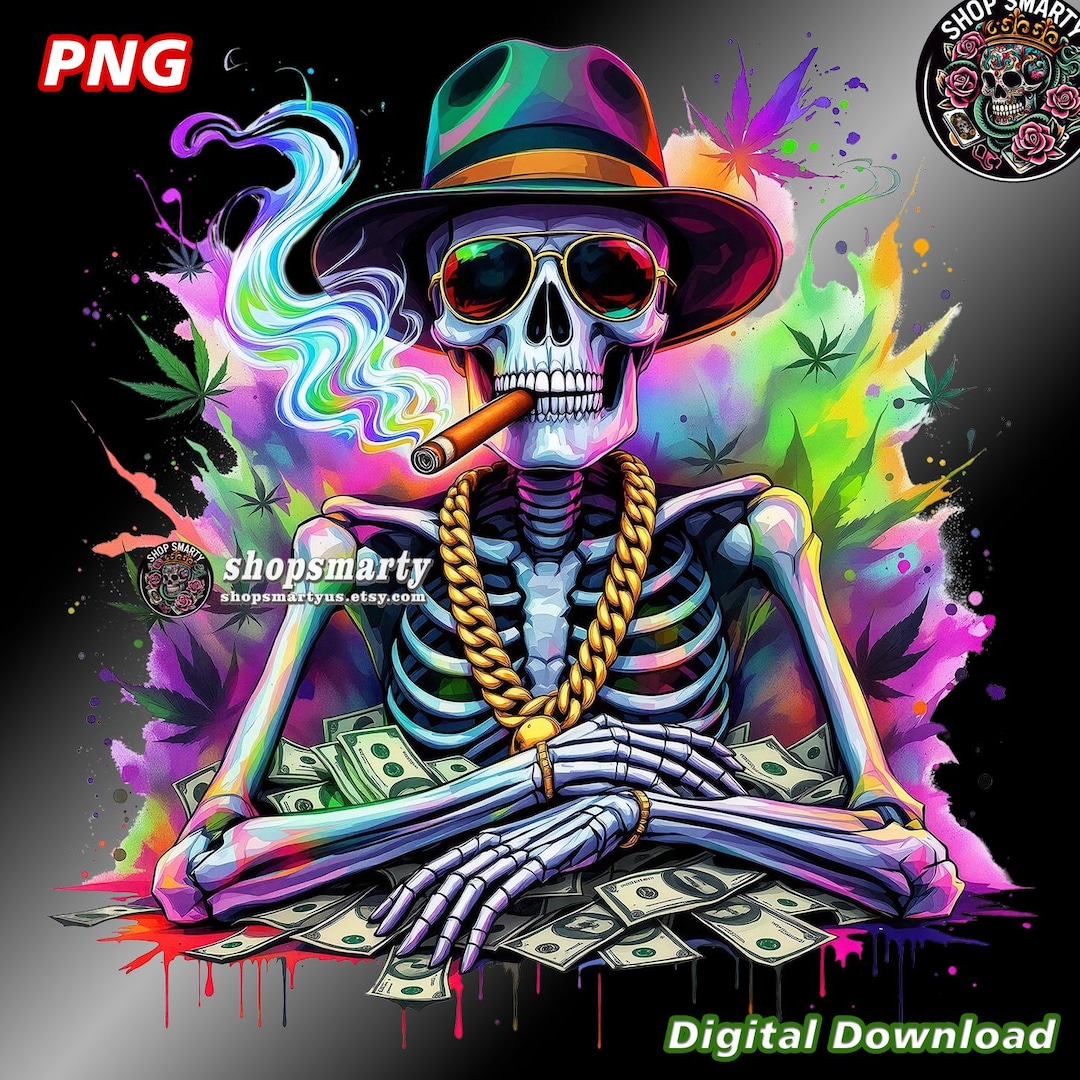 Skull Smoking Weed PNG, Digital Download, Stoner, Weed Theme, Cool Weed ...