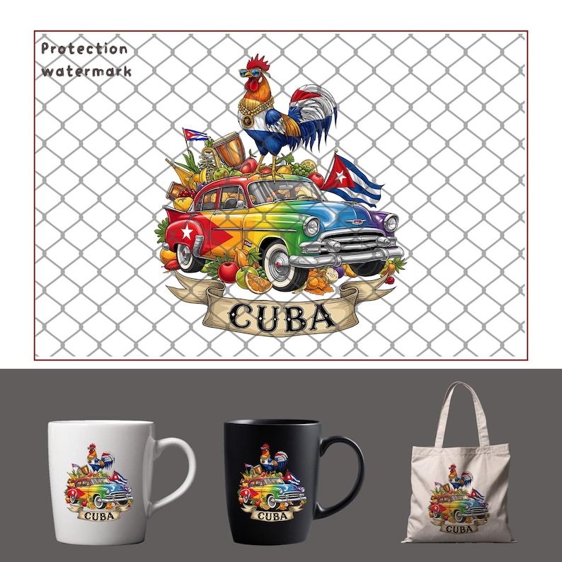 Cuba Vibrant Png Download, T-shirt Design, Cuban Car, Rooster, Cuba ...