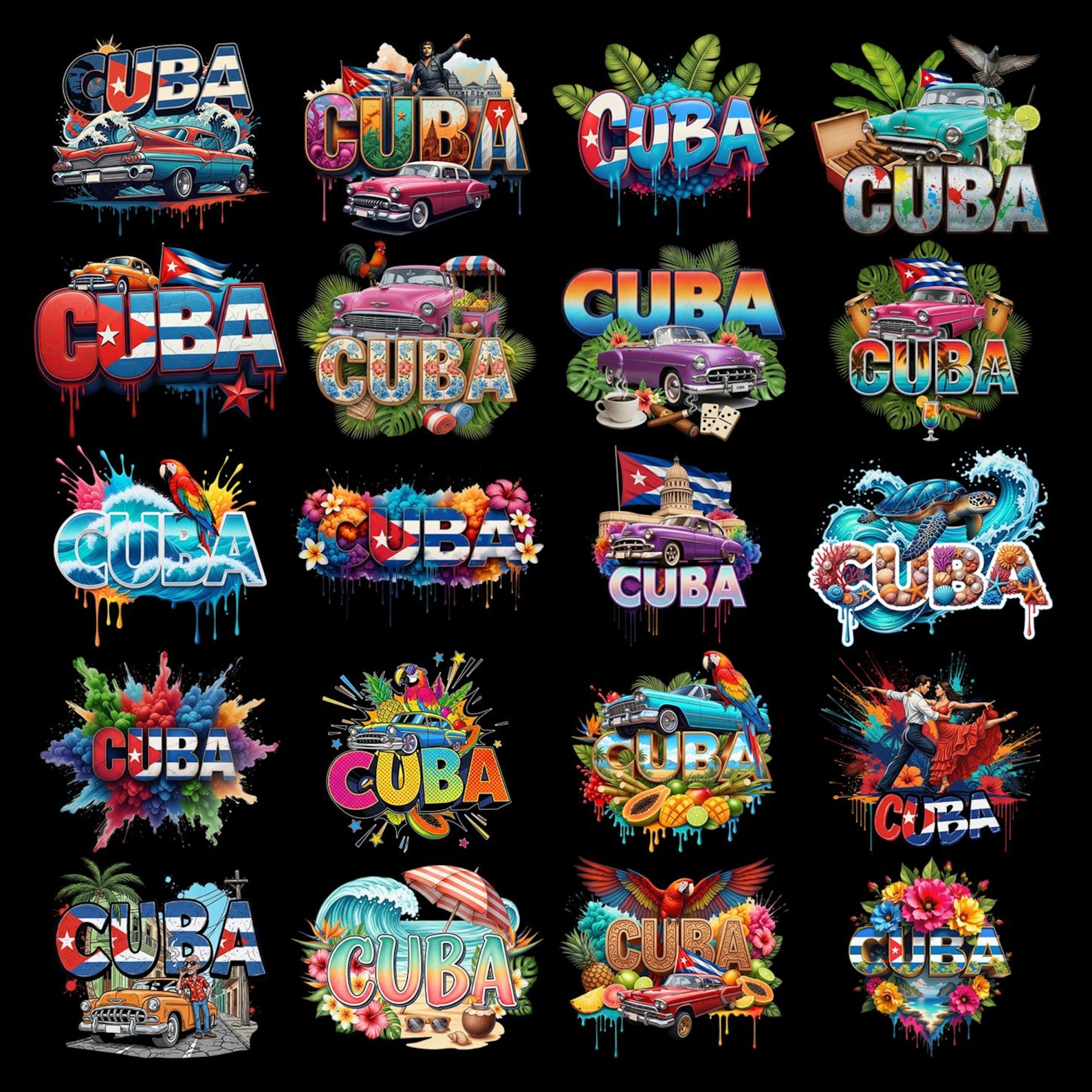 Cuba Digital Prints, Cuban Art Png Downloads, Vibrant Latin Cliparts ...