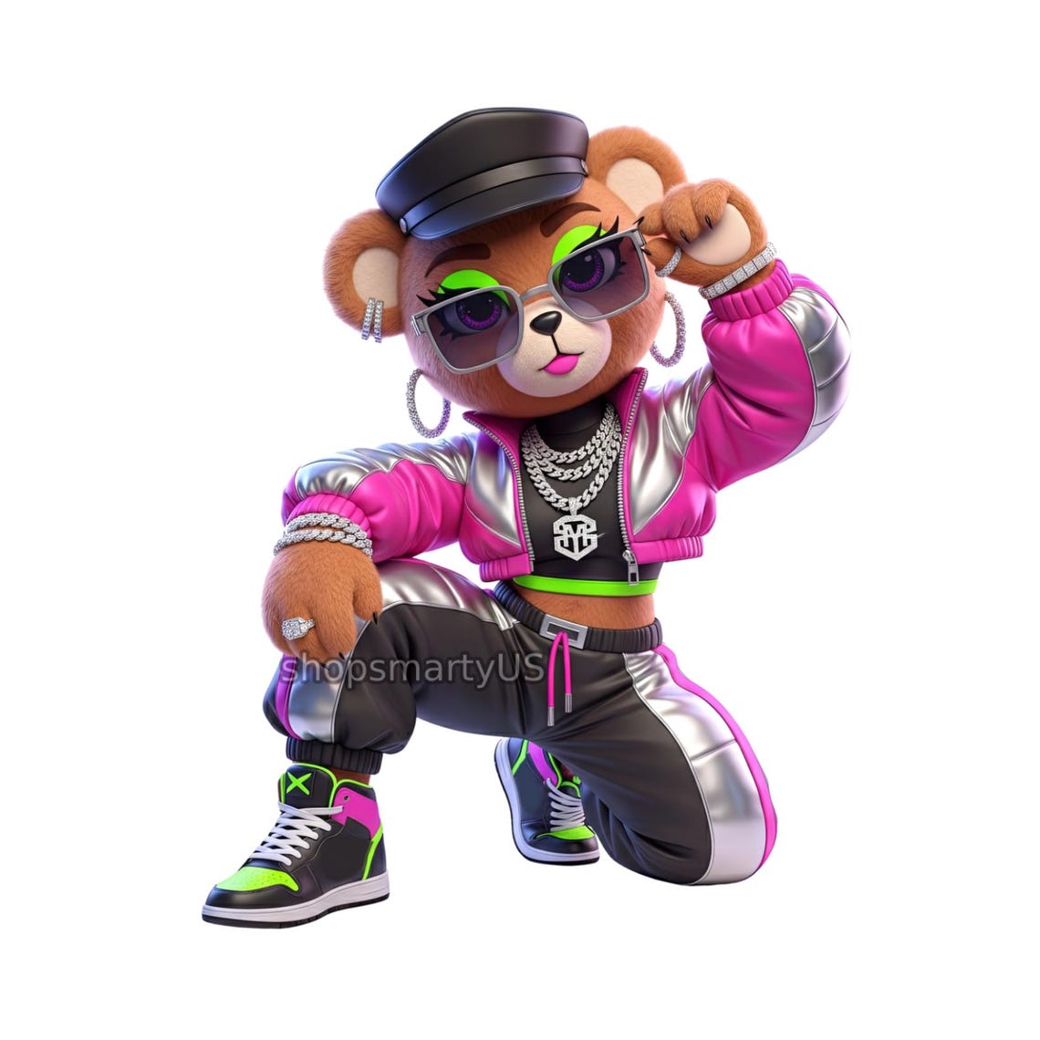 Stylish Female Teddy Bear PNG, Fashion Clipart, Edgy Rap Style ...