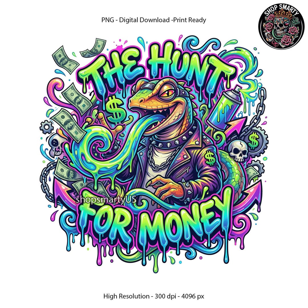 Lizard Money T-SHIRT PNG, Vibrant Graffiti Artwork, Streetwear ...