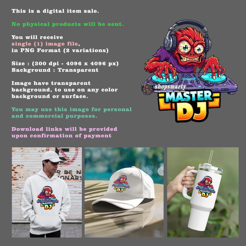 Monster DJ T-shirt Design Png Instant Download for T-shirt Sublimation ...
