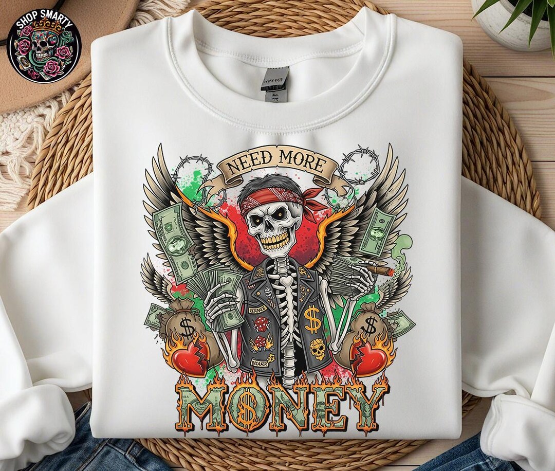 Need More Money Skull PNG, Rebel Skeleton Graphic (digital Download) - Etsy