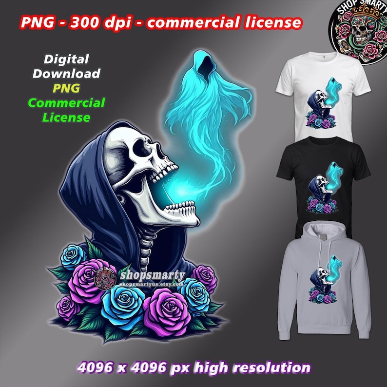 Skull Ghost Tattoo PNG, Gothic T-shirt Design (digital Download) - Etsy UK
