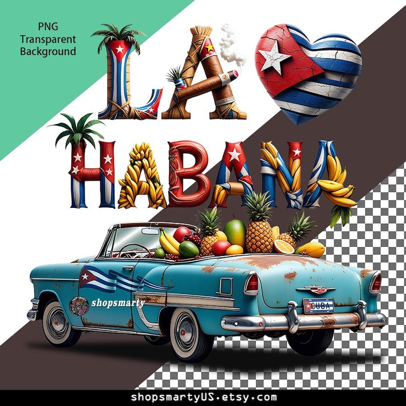 Havana Vintage Car T-shirt Design, Cuba PNG Clipart, Vintage Car Design ...