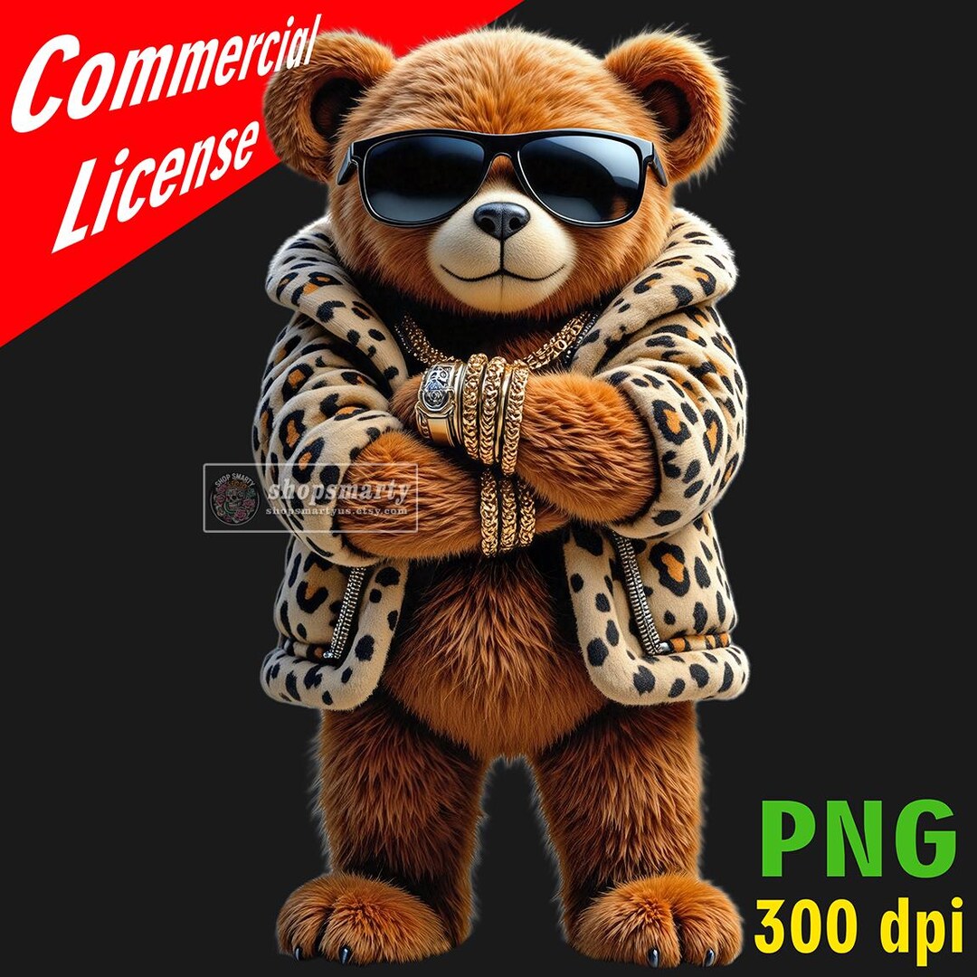 Teddy Bear Gangsta Fashion PNG, Digital Download, Leopard Fur Jacket ...
