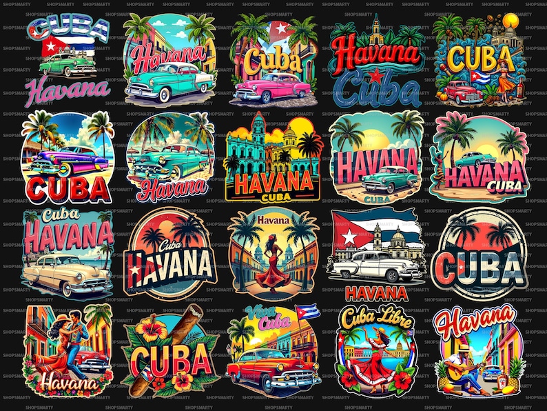 Cuba Havana 20 PNG Bundle Vibrant Digital Art Colorful Print Home Decor ...