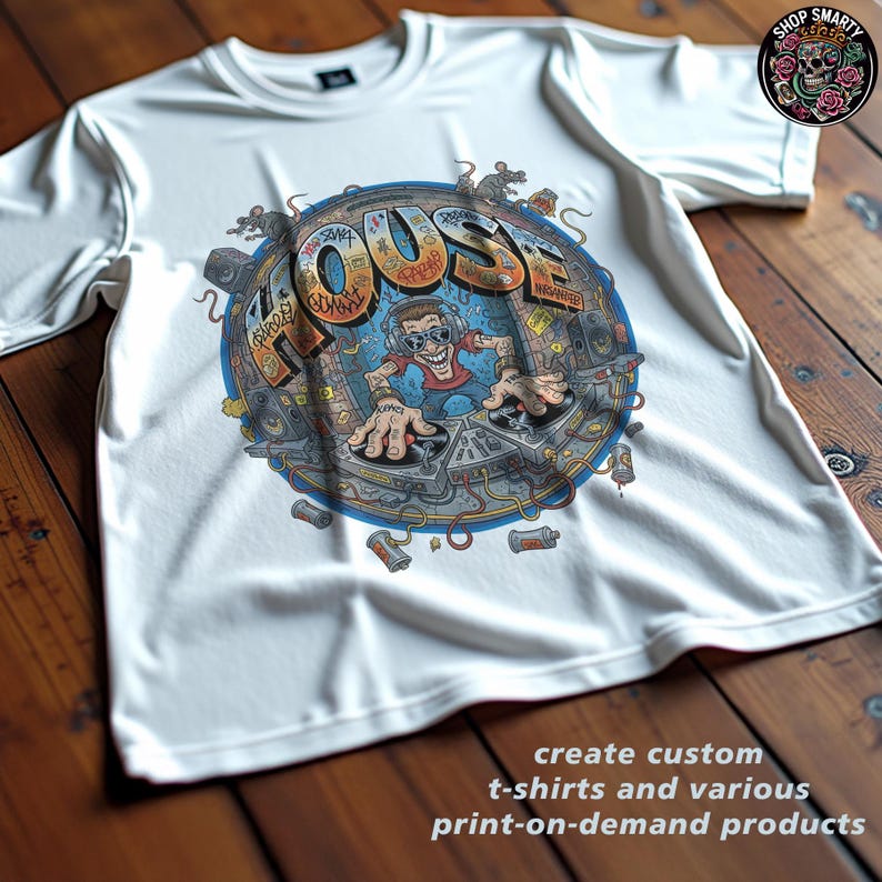 Cartoon DJ T-shirt Design, House Music Graffiti (PNG Download) - Etsy