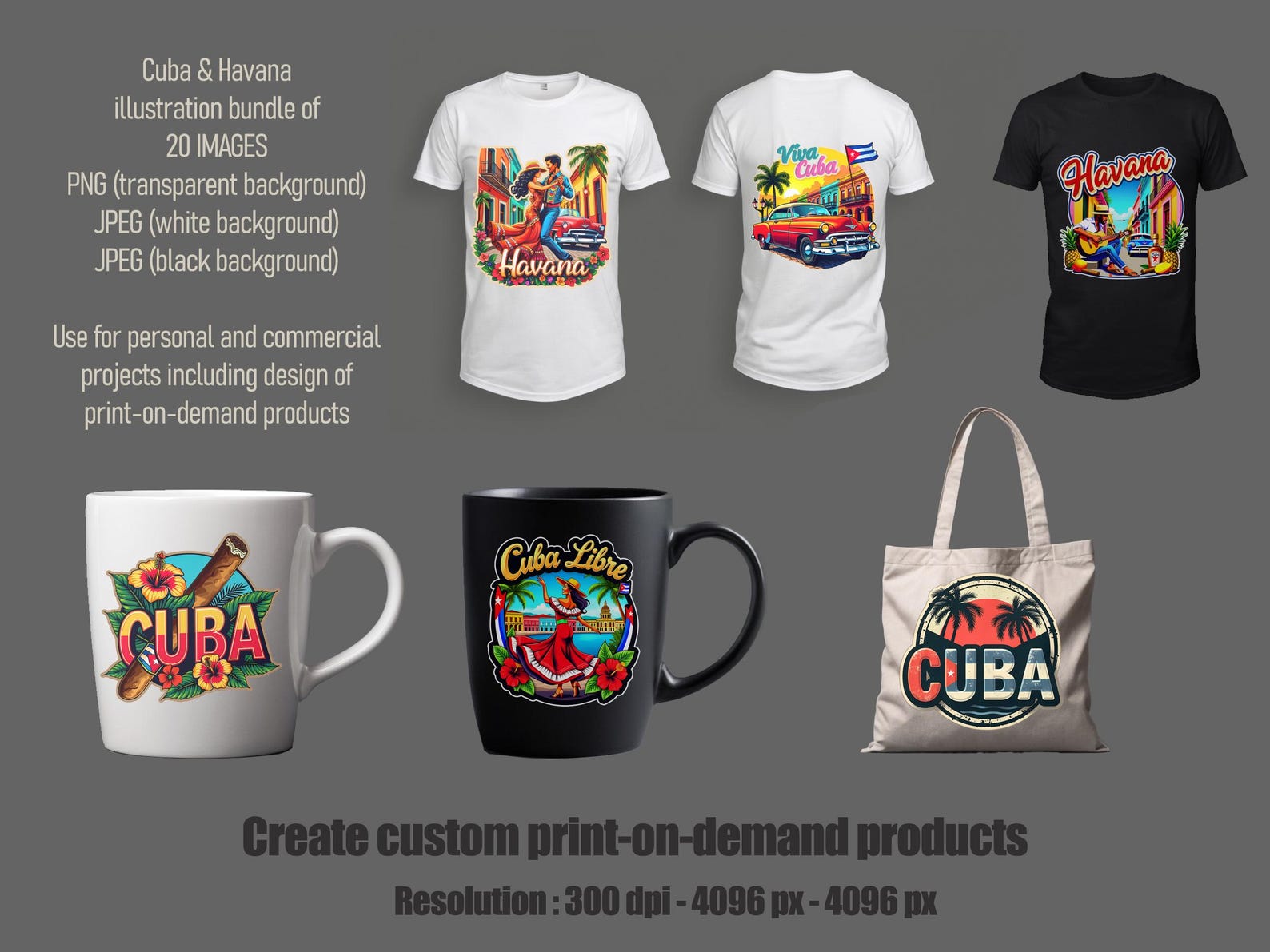 Cuba Havana 20 PNG Bundle Vibrant Digital Art Colorful Print Home Decor ...