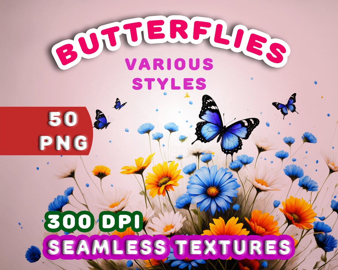 Butterfly Seamless Textures 50 Pack Bundle Watercolor Oilpainting ...