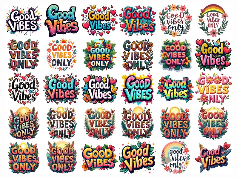 Positive Vibes Digital Art PNG, Floral Design, Good Vibes Vibrant ...