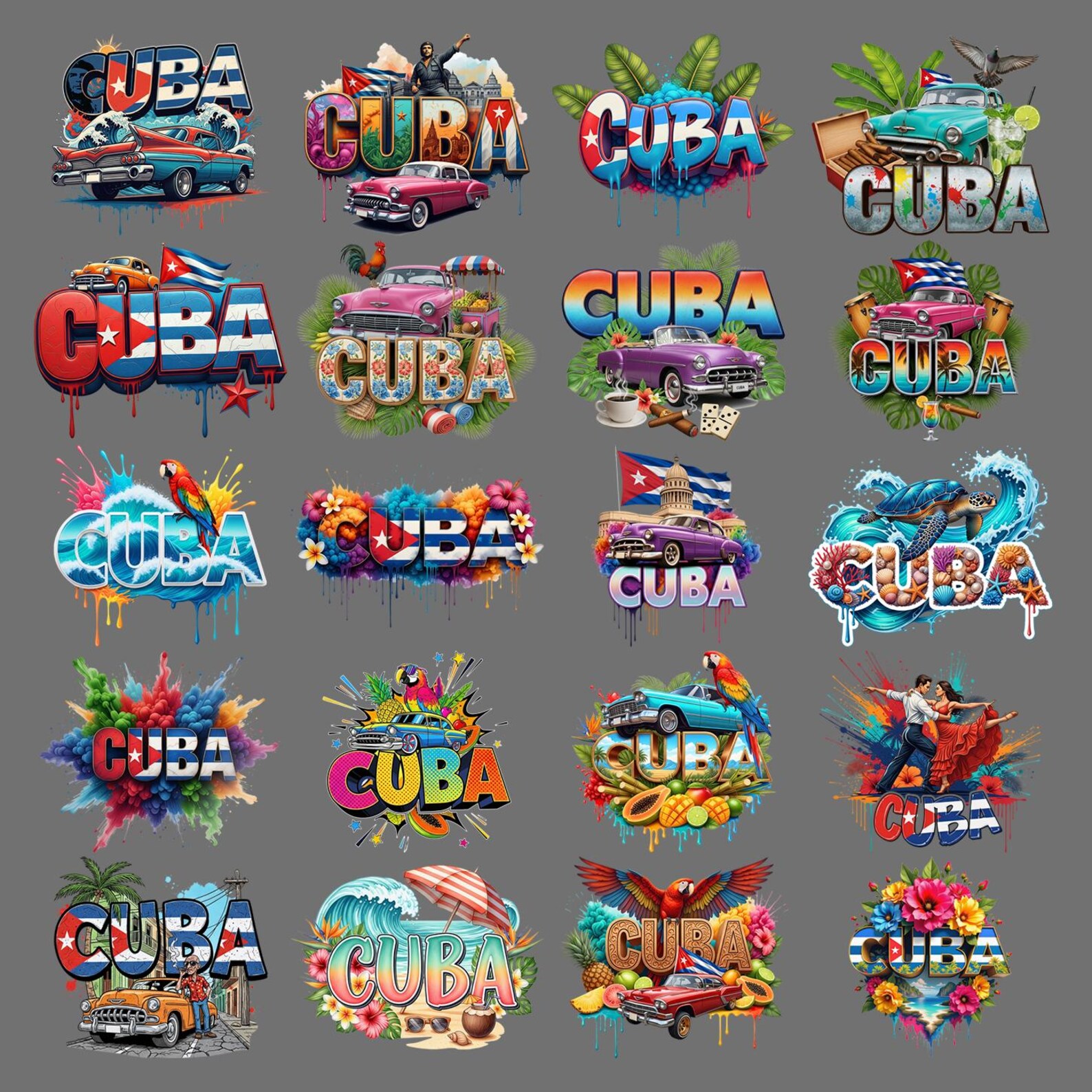 Cuba Digital Prints, Cuban Art Png Downloads, Vibrant Latin Cliparts ...